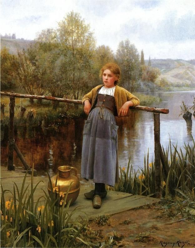 Daniel Ridgway Knight Young Girl by a Stream Painting ...