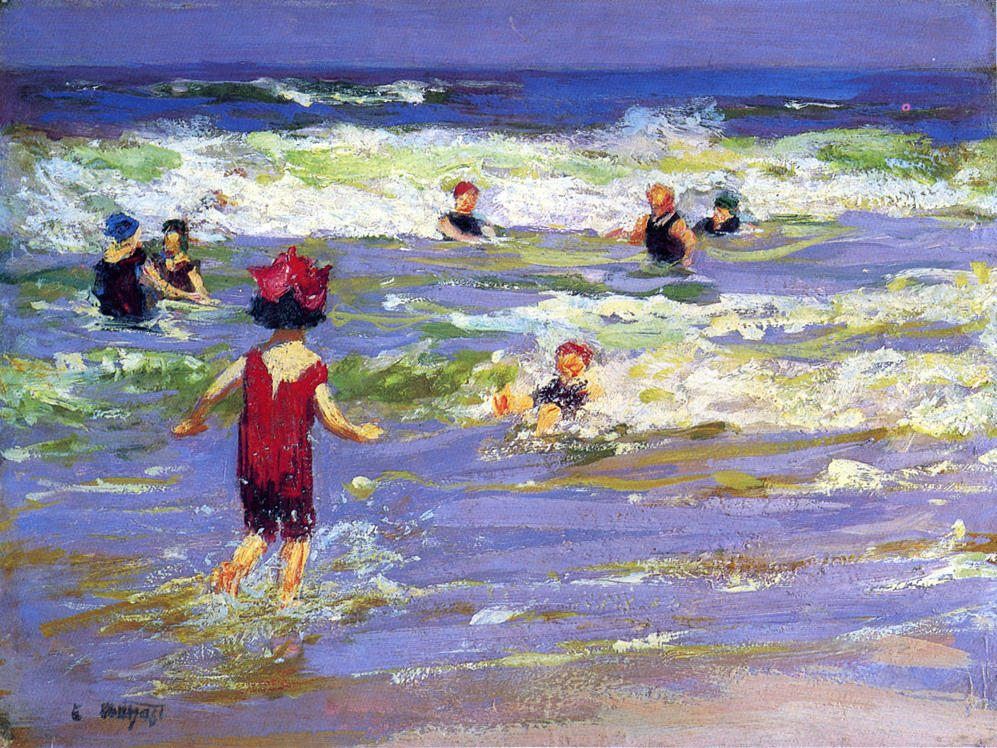 Edward Henry Potthast Little Sea Bather Painting - iPaintingsforsale.com