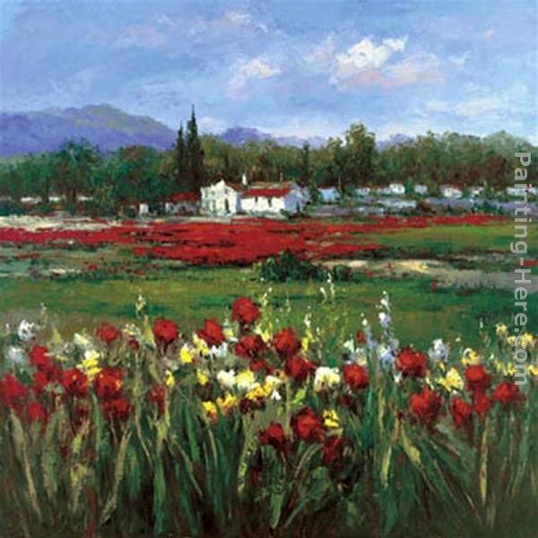 Hulsey Red Flower Field Painting - iPaintingsforsale.com
