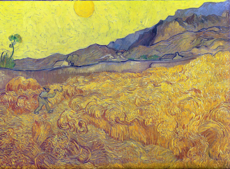 Vincent van Gogh Wheat Fields with Reaper at Sunrise Painting ...