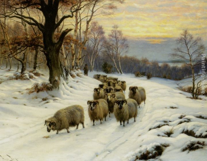 Wright Barker A Shepherd and his Flock on a Path in Winter Painting ...