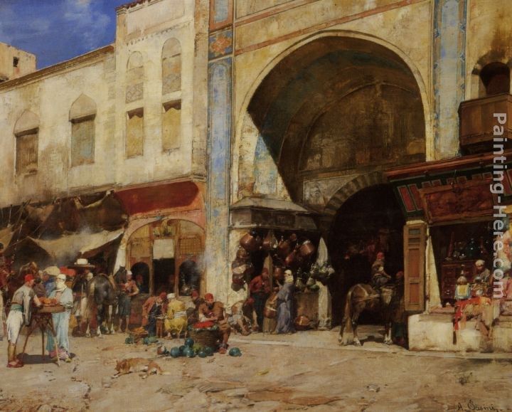 Alberto Pasini An Eastern Market Painting - iPaintingsforsale.com