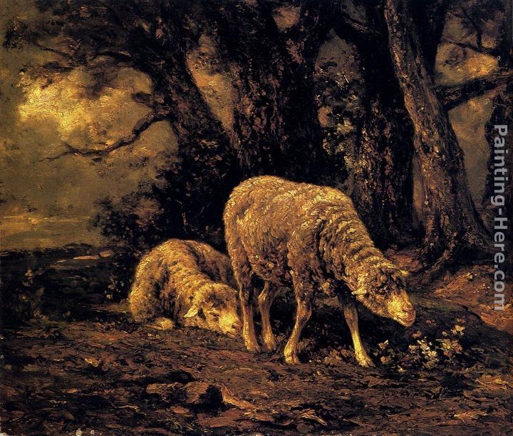 Charles Emile Jacque Sheep In A Forest Painting - iPaintingsforsale.com