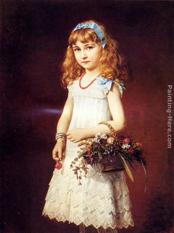 Conrad Freyberg A Young Girl With A Basket Of Flowers Painting ...