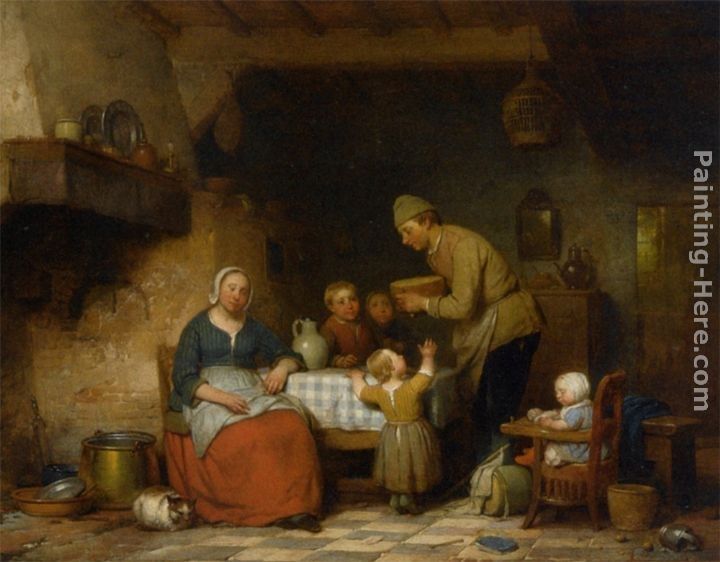 Ferdinand de Braekeleer A Peasant Family Gathered Around the Kitchen ...