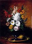 Germain Theodure Clement Ribot A Still Life with a Vase of Flowers and ...