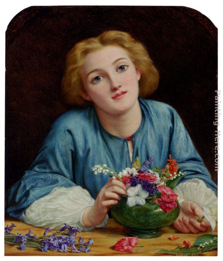 Henry Wallis A Young Girl Arranging A Bouquet Painting ...