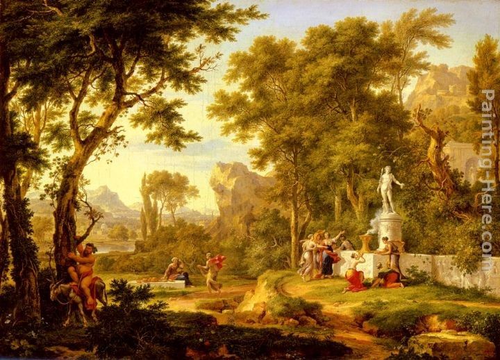 Jan Van Huysum A classical landscape with the Worship of Bacchus ...