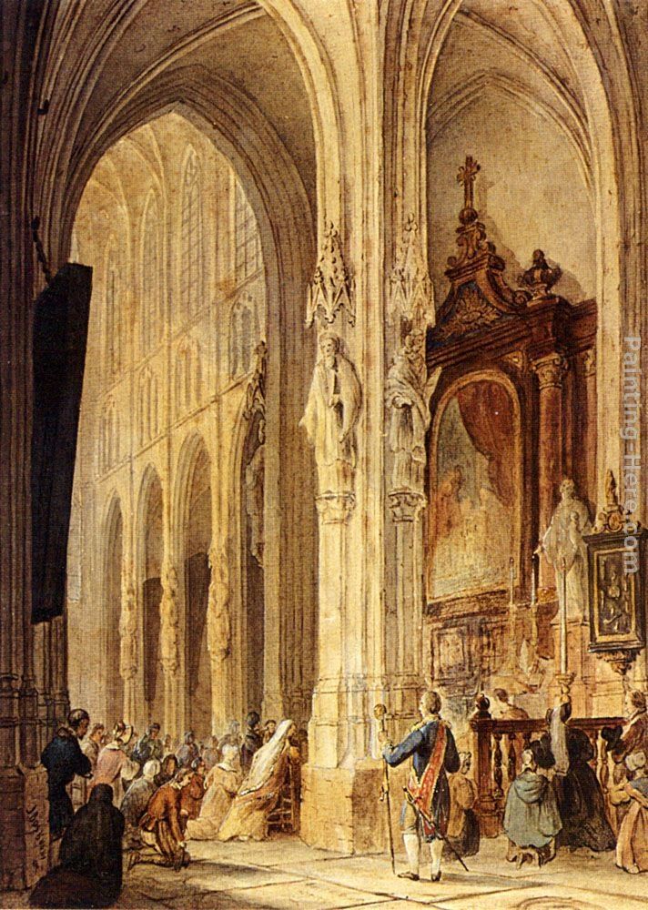 Johannes Bosboom A Church Interior With People Attending Mass Painting ...