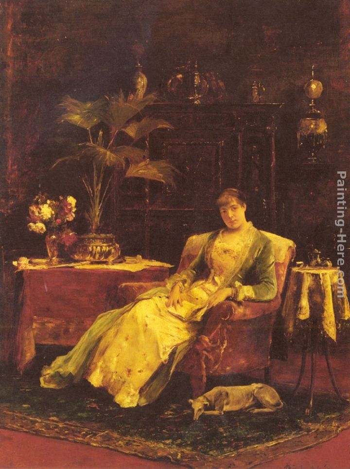 Mihaly Munkacsy A lady seated in an Elegant Interior Painting ...