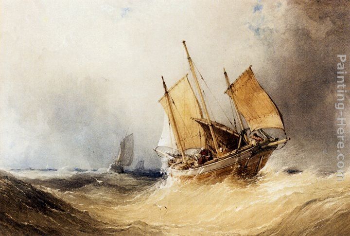 William Callow A Fishing Smack And Other Shipping On Open Seas Painting ...